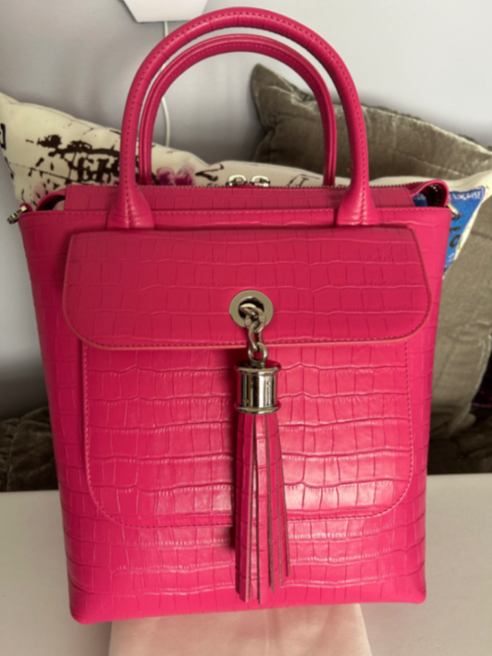 Mini P Backpack - Textured - Silver / Pink Moc Croc